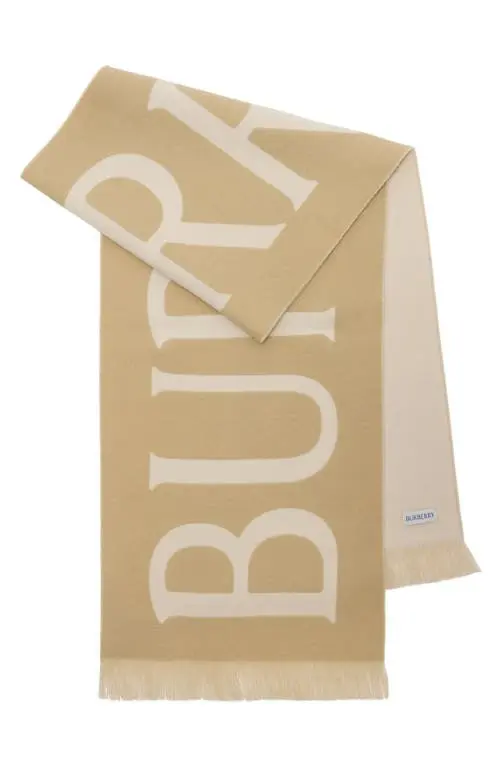 Burberry Reversible Logo Jacquard Wool Scarf - Sand