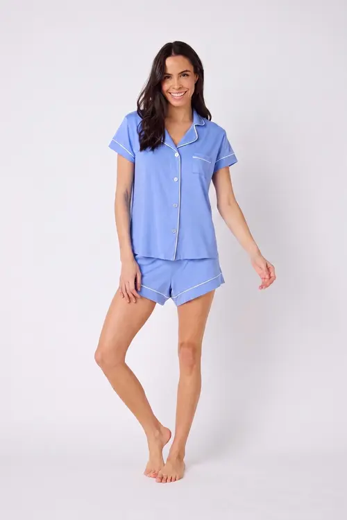 THE CAT'S PAJAMAS Classic Solid Pima Knit Pajama Short Set - Provence