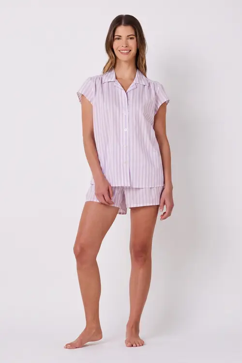 THE CAT'S PAJAMAS Pima Cotton Pajama Short Set - Lavender