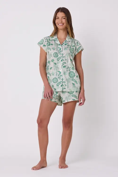 THE CAT'S PAJAMAS Pima Cotton Pajama Short Set - Palmera