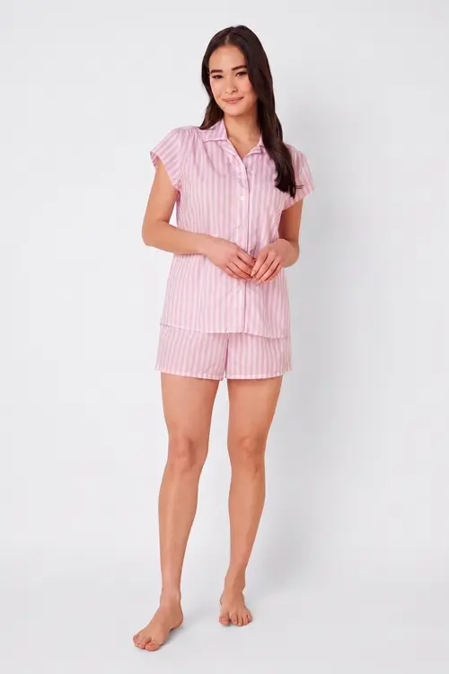 THE CAT'S PAJAMAS Pima Cotton Pajama Short Set - Pink