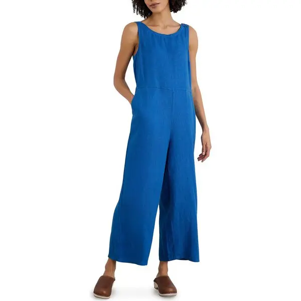 SEASALT CORNWALL Salt Airy Crop Wide Leg Linen Jumpsuit - Cargo