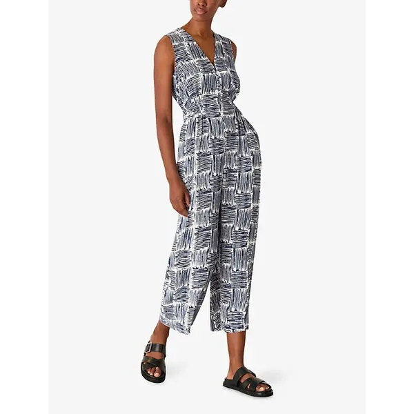 Whistles Graphic-print Sleeveless Woven Jumpsuit - Blue