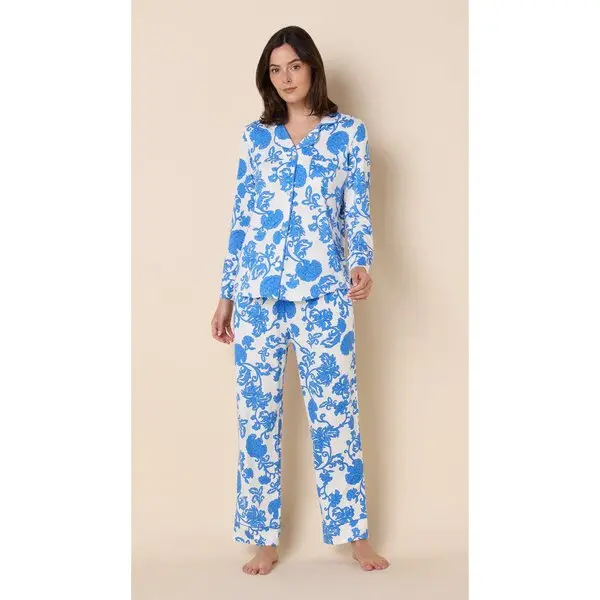 THE CAT'S PAJAMAS Pima Knit Pajama Set Conversational - Chrysantheme
