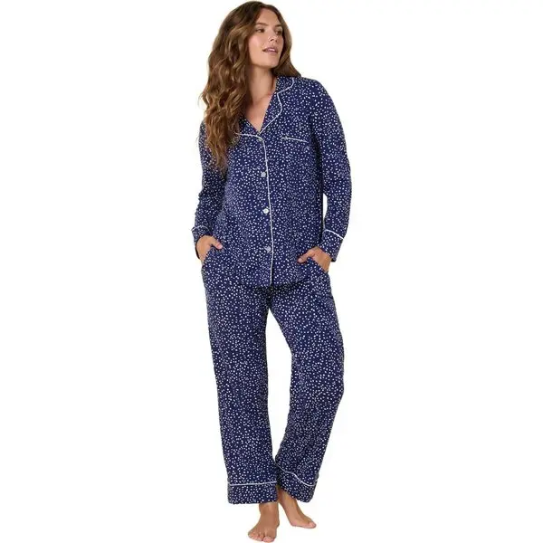 THE CAT'S PAJAMAS Pima Knit Pajama Floral Set - Confetti Dot Navy