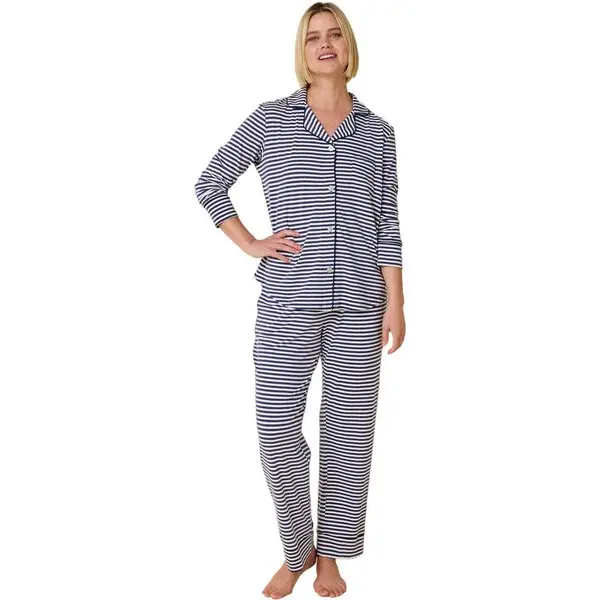 THE CAT'S PAJAMAS Pima Knit Pajama Set Conversational - Essential Stripe Navy