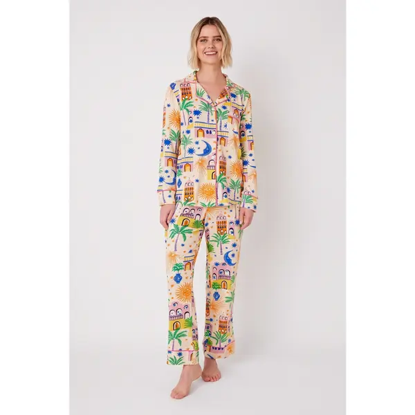 THE CAT'S PAJAMAS Striped Pima Knit Pajama Set - Moroccan Magic