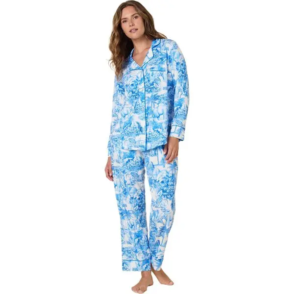THE CAT'S PAJAMAS Pima Knit Pajama Print Set - Palm Grove Toile