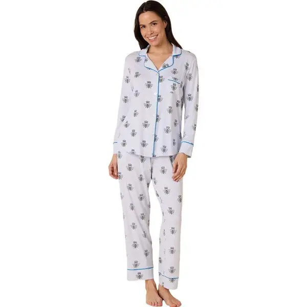 THE CAT'S PAJAMAS Pima Knit Pajama Set Conversational - Queen Bee Blue