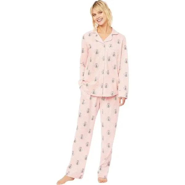 THE CAT'S PAJAMAS Pima Knit Pajama Print Set - Queen Bee Pink
