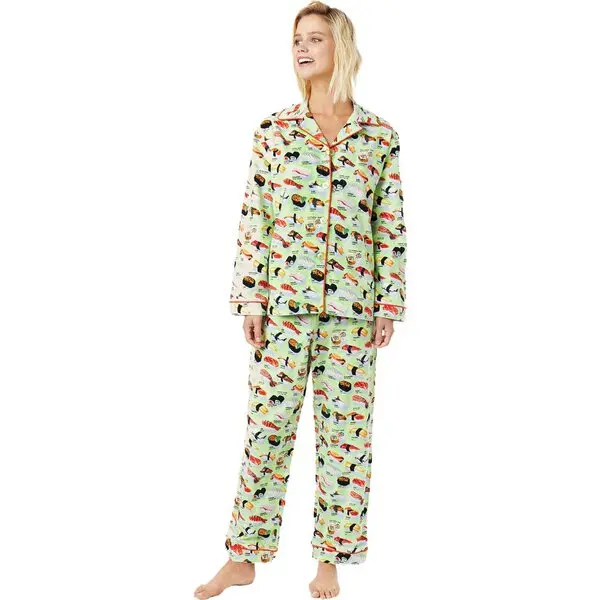THE CAT'S PAJAMAS Pima Knit Pajama Set Conversational - Sushi Wasabi