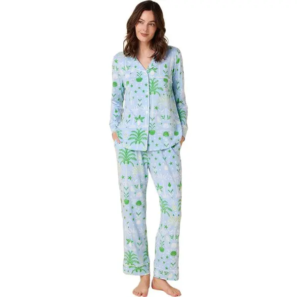 THE CAT'S PAJAMAS Pima Knit Pajama Set Conversational - Tropicana Palm