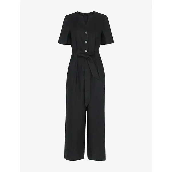 Whistles Fiona Linen Jumpsuit - Black
