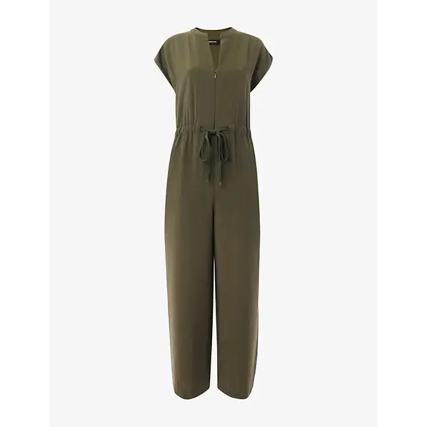 Whistles Cap-sleeved Drawstring-waist Woven Jumpsuit - Khaki/olive