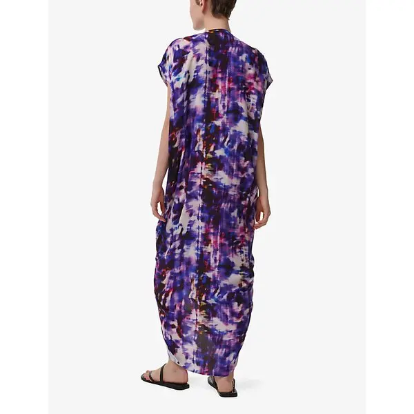 LEEM Ruched-front Printed Woven Kaftan
