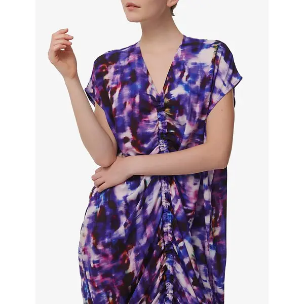 LEEM Ruched-front Printed Woven Kaftan
