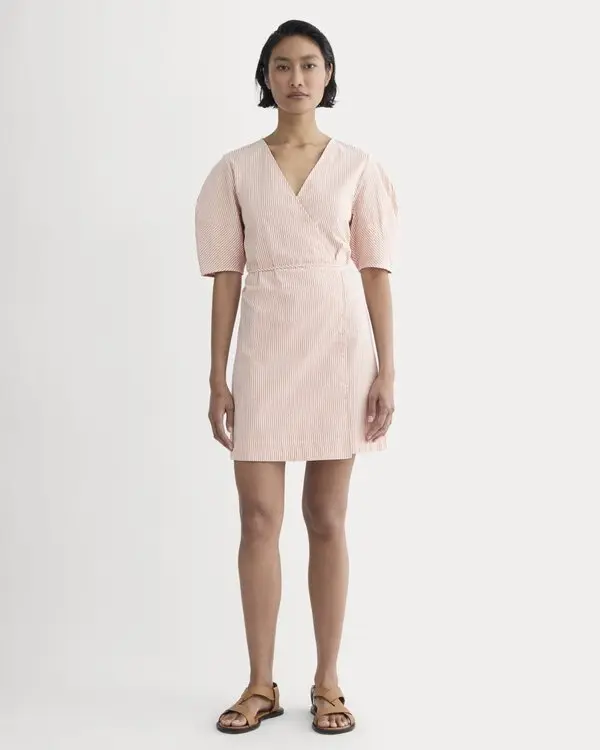 Everlane Seersucker Mini Wrap Dress - Soft Orange