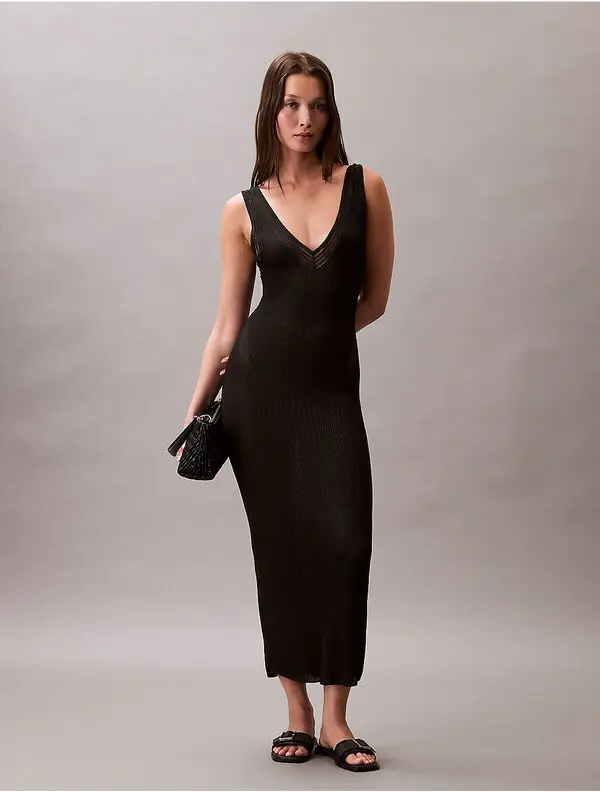 Calvin Klein Viscose Rib Midi Dress - Black