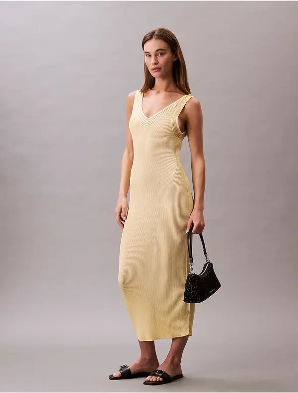Calvin Klein Viscose Rib Midi Dress - Sunlight