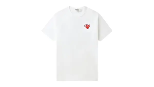 Play Comme Des Garcon Emblem Metalstone Heart T-shirt - White/red