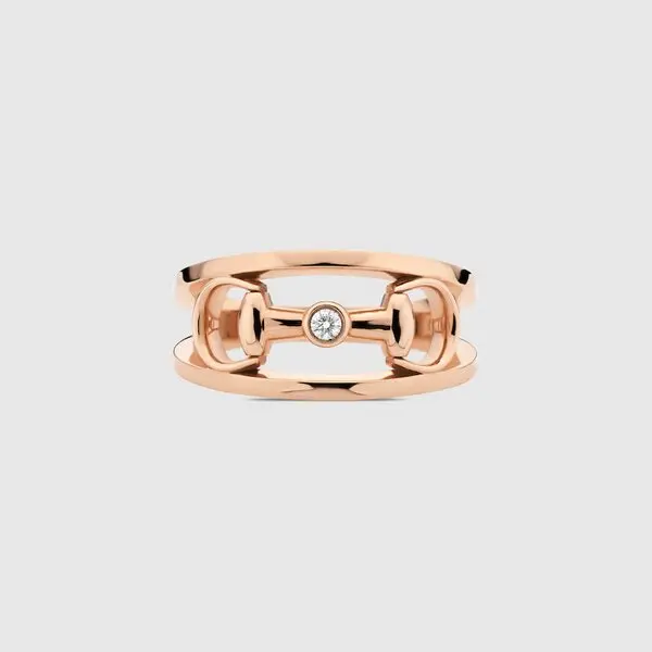 Gucci Horsebit 18k Wide Diamond Ring - Rose Gold