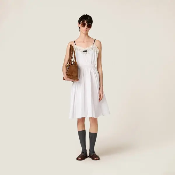 Miu Miu Poplin And Lace Dress - White | Editorialist
