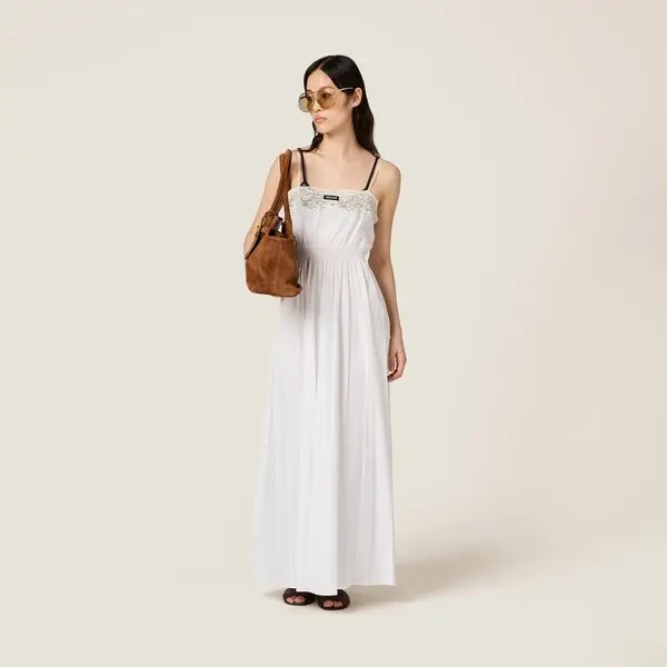 Miu Miu Poplin And Lace Midi-Dress - White | Editorialist