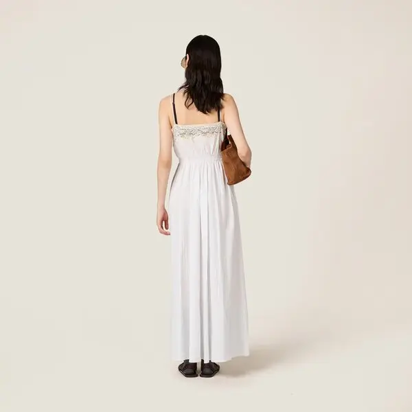 Miu Miu Poplin And Lace Midi-Dress - White | Editorialist