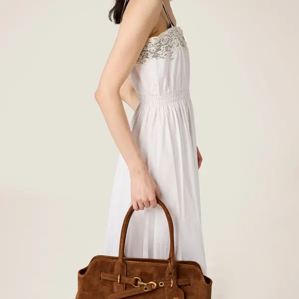 Miu Miu Poplin And Lace Midi-Dress - White | Editorialist