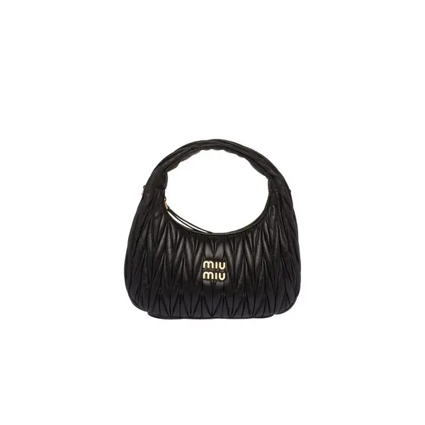 Miu Miu Wander Matelassé Nappa Leather Hobo Bag - Black