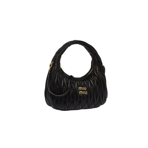 Miu Miu Wander Matelassé Nappa Leather Hobo Bag - Black