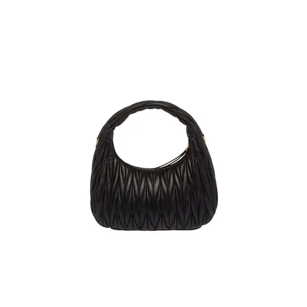 Miu Miu Wander Matelassé Nappa Leather Hobo Bag - Black