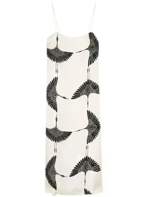 Khaite Sicily Crane-print Midi Dress - Neutrals