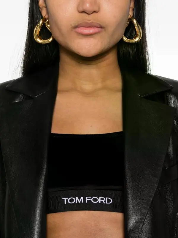 TOM FORD Logo-jacquard Velvet Bralette Top