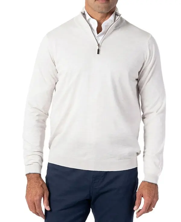 Robert Talbott Eastwood Quarter Zip Sweater - Oatmeal With Gray Tipping