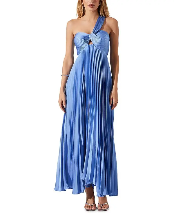 Astr The Label Rasya One Shoulder Pleated Maxi Dress