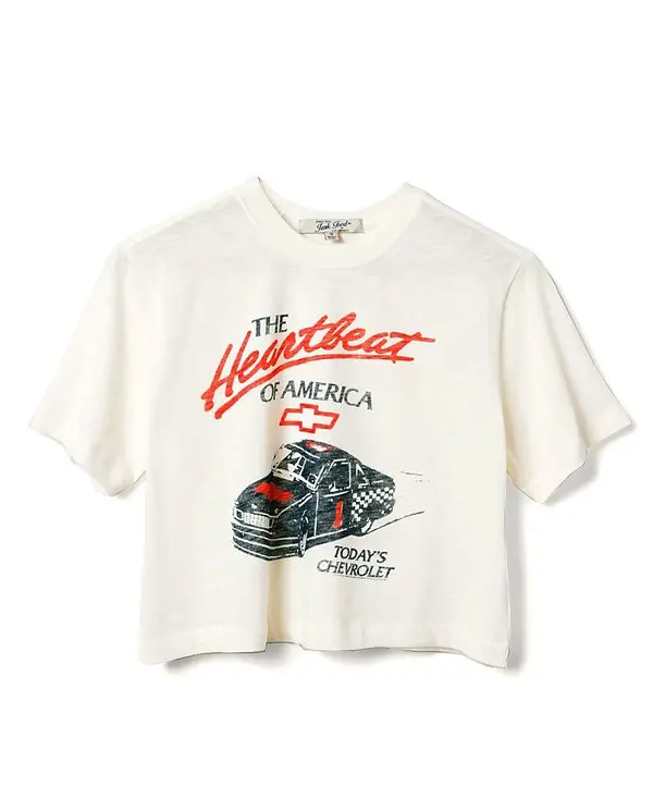 Junk Food Clothing Chevy Heartbeat Of America Mock Neck Crop Tee - Vintage White
