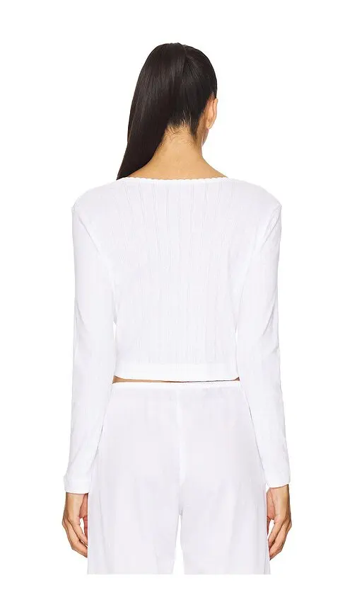 LESET Pointelle Crop Cardigan - White