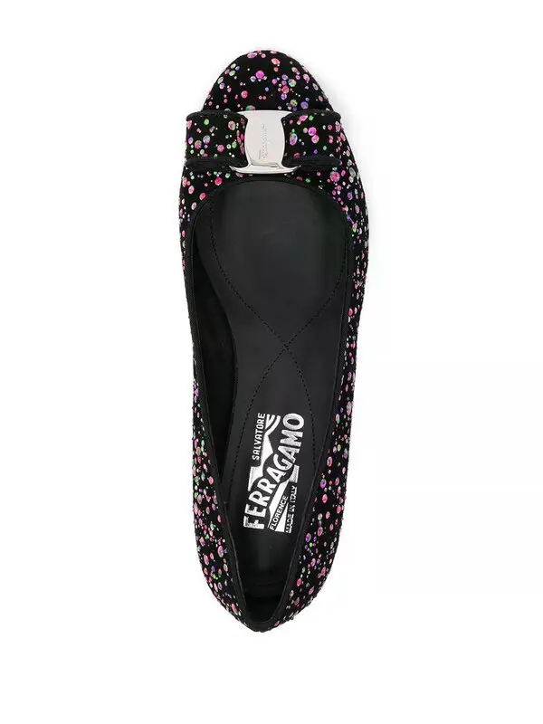 FERRAGAMO Varina Leather Ballerina Shoes - Black