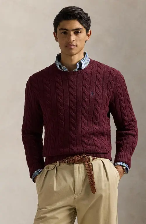 Polo Ralph Lauren Cable Knit Cotton Crewneck Sweater - Mulberry Jam Heather