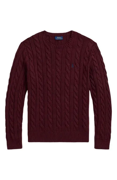 Polo Ralph Lauren Cable Knit Cotton Crewneck Sweater - Mulberry Jam Heather