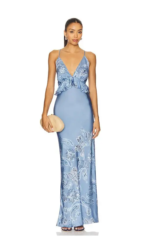 Rococo Sand Cross Back Peplum Maxi Dress - Light Blue