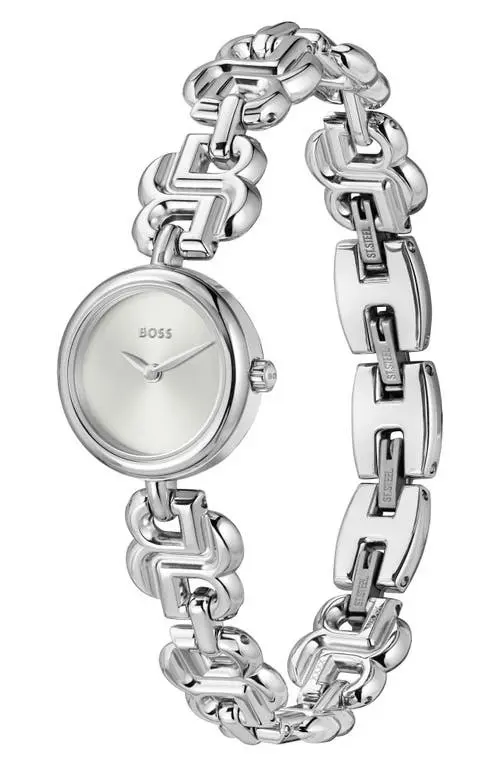 BOSS Double B Bangle Bracelet Watch - Silver White