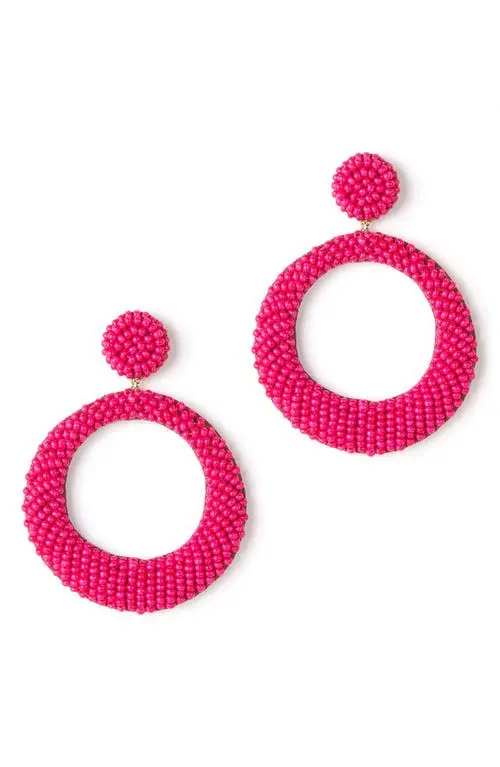 Deepa Gurnani Asta Beaded Hoop Drop Earrings - Fuchsia