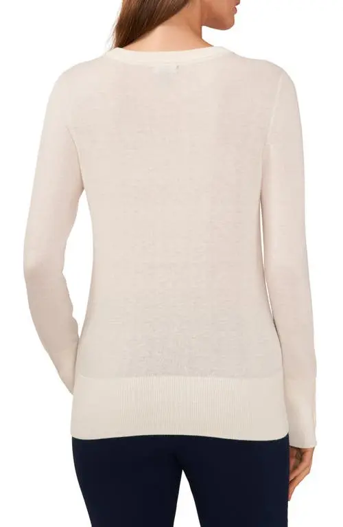 Halogen Button Cuff Crewneck Sweater - Antique White