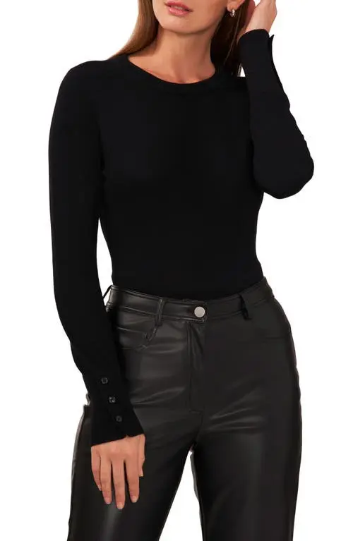 Halogen Button Cuff Crewneck Sweater - Rich Black 060