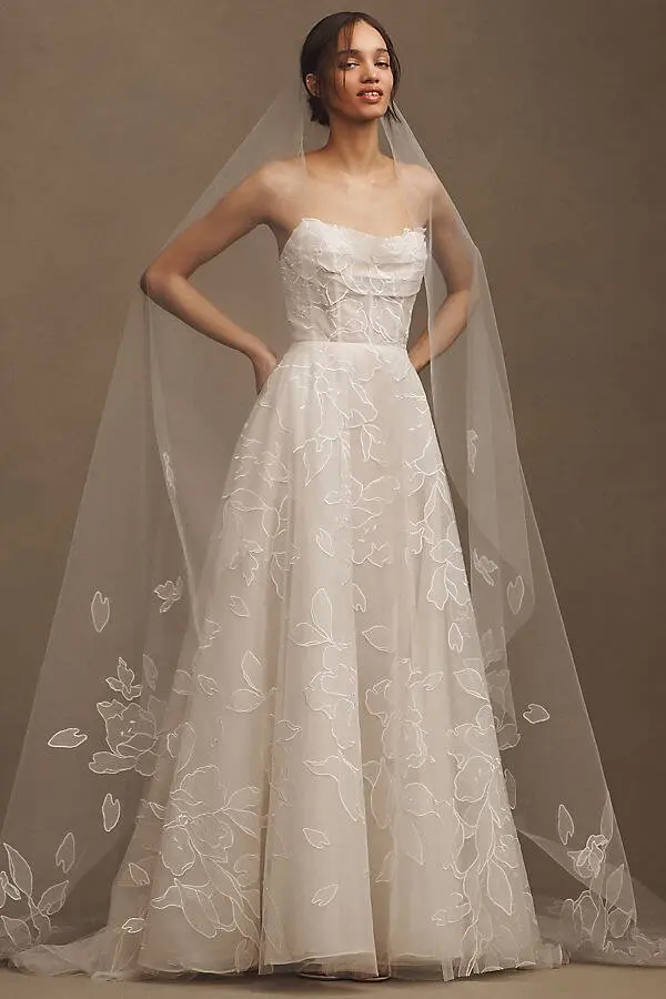 Jenny Yoo Organza Appliqué Sweetheart A-line Wedding Gown - Ivory