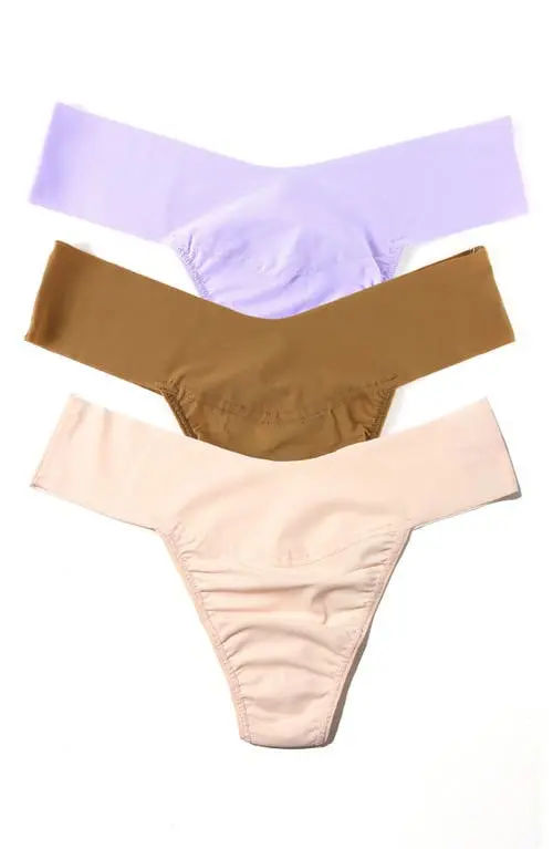 Hanky Panky Breathe Assorted 3-pack V-cut Thongs - Purple/brown/light Pink