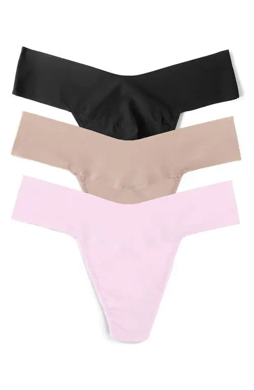 Hanky Panky Breathe Assorted 3-pack V-cut Thongs - Taupe/ Black/ Bliss