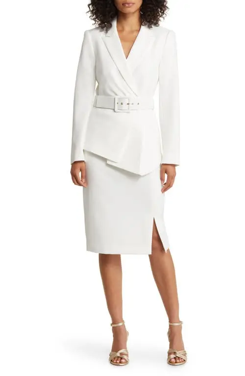 TAHARI ASL Belted Jacket And Skirt Set - Ivory